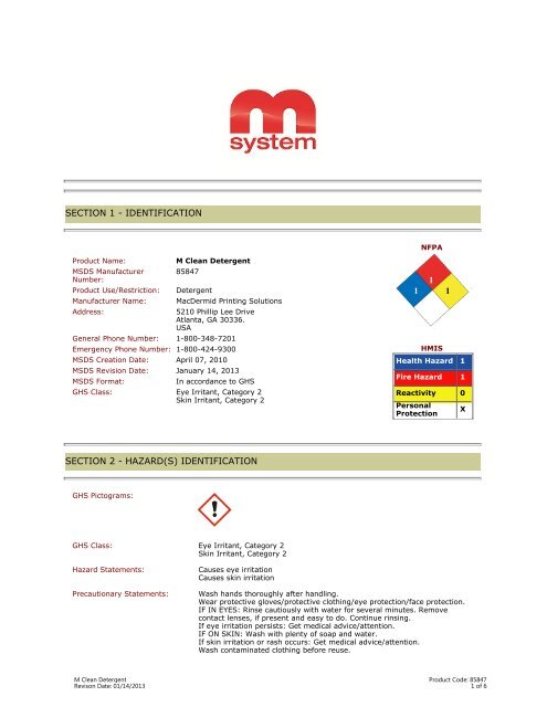 M Clean Detergent - MacDermid Printing Solutions