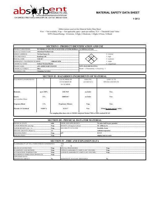 MSDS - Wundercat Multicat Scented Antibacterial Clumping Cat Litter