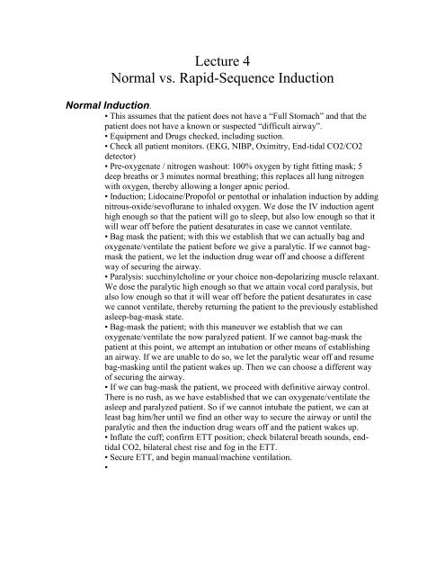 Normal vs. Rapid sequence Induction