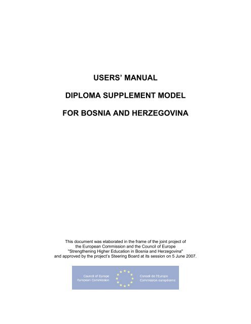 manual diploma supplement model for bosnia and herzegovina - CoE