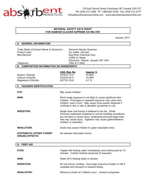 MSDS - Diamond Glacier Supreme - Absorbent Products Ltd