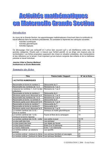 Introduction Sommaire des fiches - Les coccinelles
