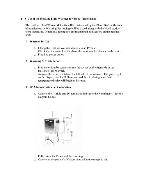 5.15 Use of the HotLine Fluid Warmer for Blood ... - LifeBridge Health