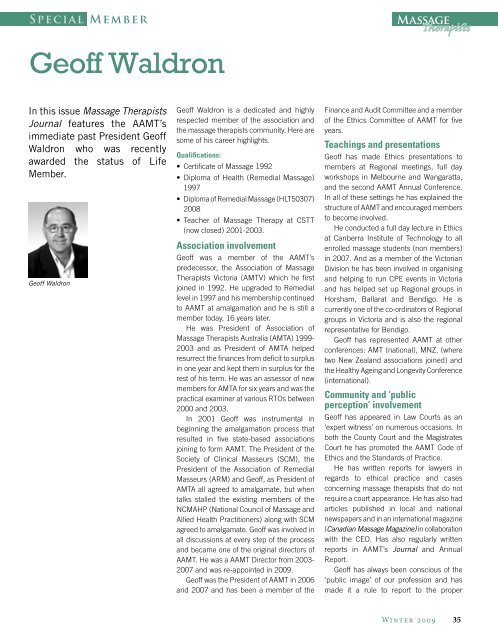 Geoff Waldron - AAMT - Australian Association of Massage Therapists