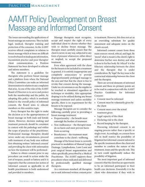 AAMT Policy Development on Breast Massage and Informed Consent
