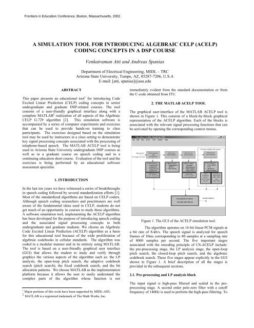 A Simulation Tool For Introducing Algebraic Celp Acelp Coding Jdsp
