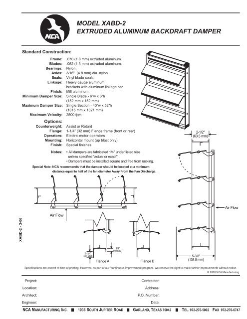 model xabd-2 extruded aluminum backdraft damper - NCA ...