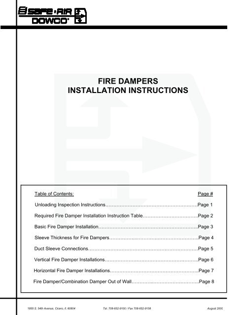 FIRE DAMPERS INSTALLATION INSTRUCTIONS - Safe-Air Dowco