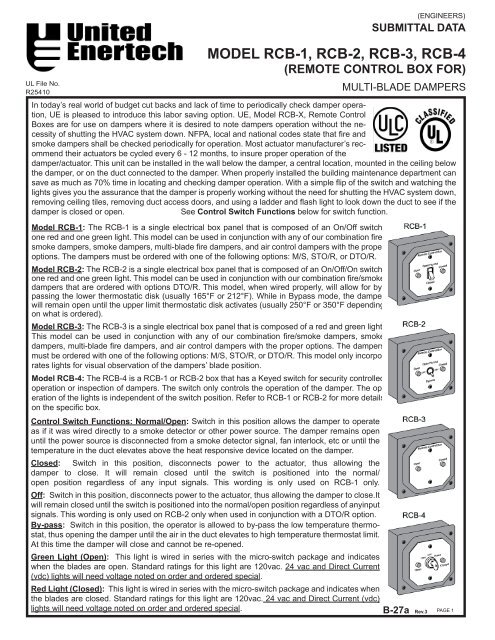 model rcb-1, rcb-2, rcb-3, rcb-4 (remote control ... - United Enertech