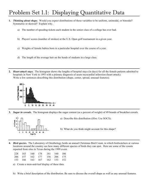 Problem Set 1.1: Displaying Quantitative Data - mrkikermath.org