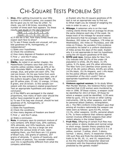 CHI-SQUARE TESTS PROBLEM SET - mrkikermath.org