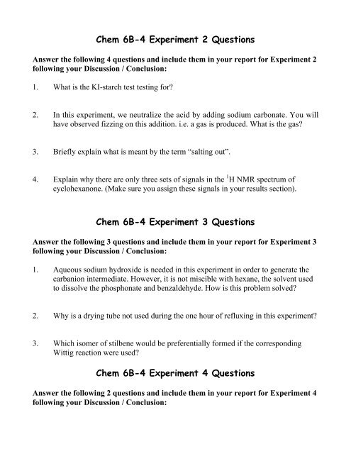 Chem 6B-4 Experiment 2 Questions