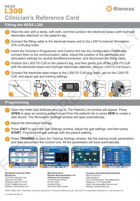 Clinician Reference Card - Bioness Inc.