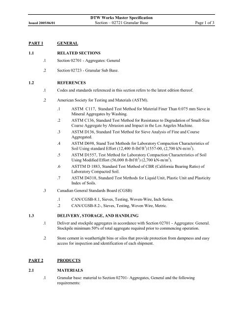 DTW Works Master Specification Section â 02721 Granular Base ...