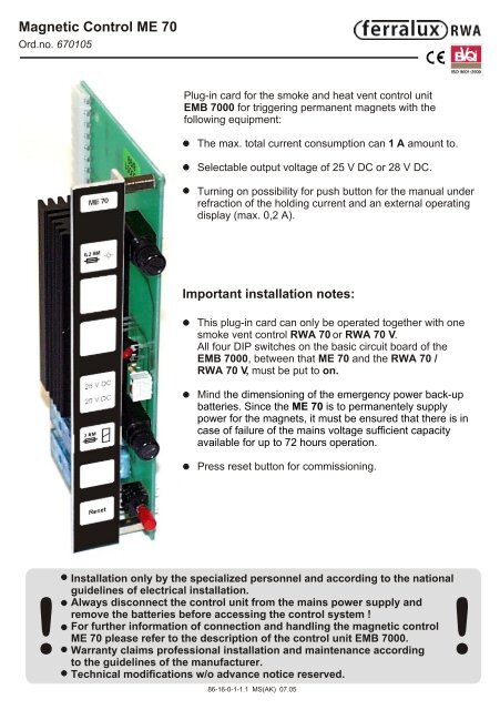 Magnetic Control ME 70 - ferralux.ro