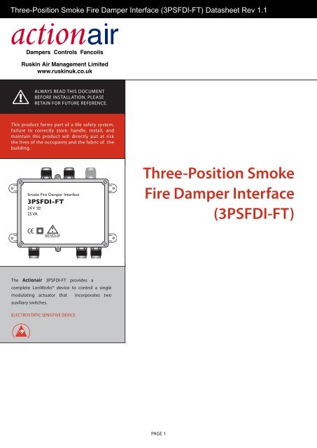 Three-Position Smoke Fire Damper Interface (3PSFDI-FT) - Actionair
