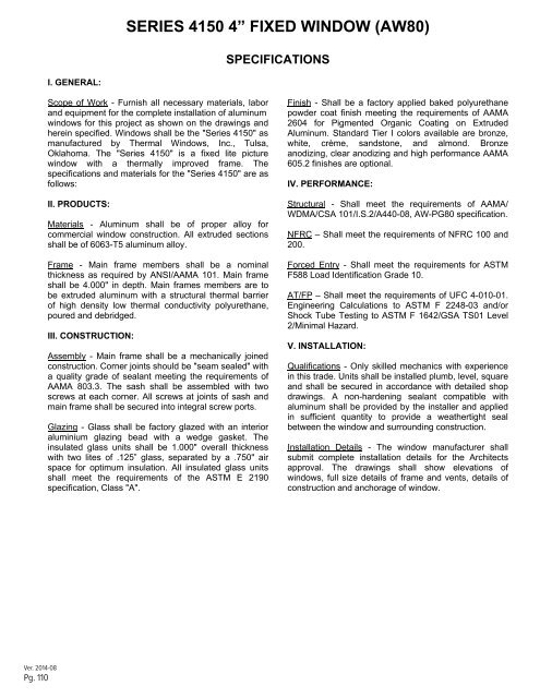 SERIES 4150 4” FIXED WINDOW (AW80) - Thermal Windows, Inc.