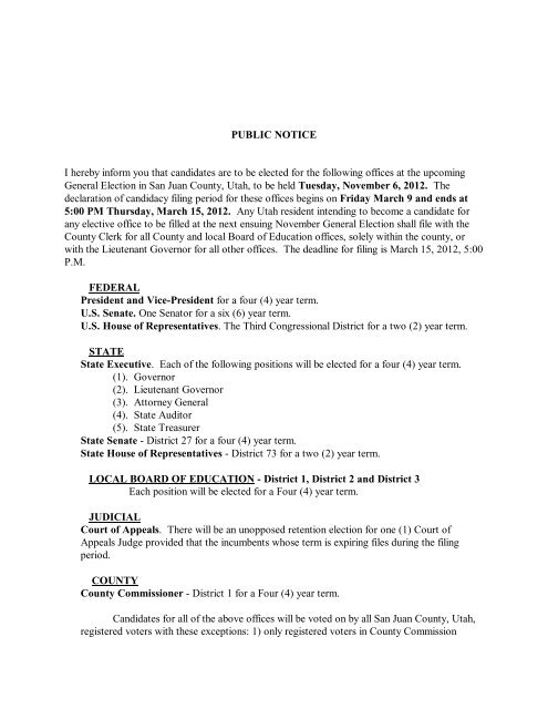 PUBLIC NOTICE I hereby inform you that ... - San Juan County