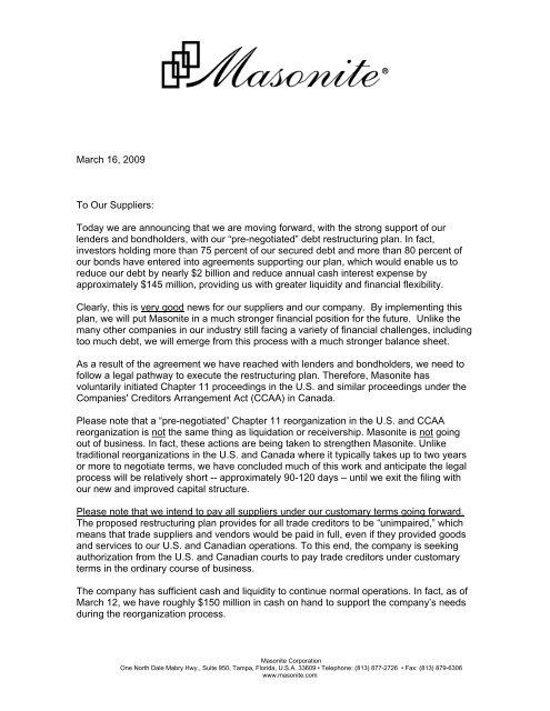 Masonite Restructuring Supplier Letter masonite-restructuring-supplier-letter