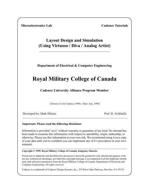 Cadence Layout & Design Rules. - University of Guelph
