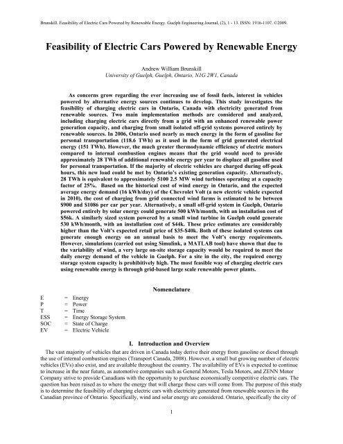 Feasibility of Electric Cars Powered by Renewable Energy