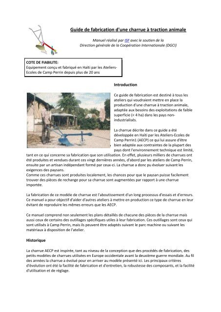 Guide de fabrication d'une charrue Ã traction animale