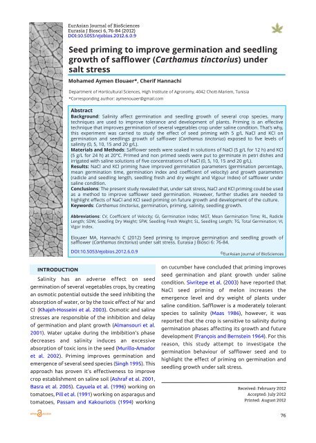 Seed priming to improve germination and seedling growth of ...