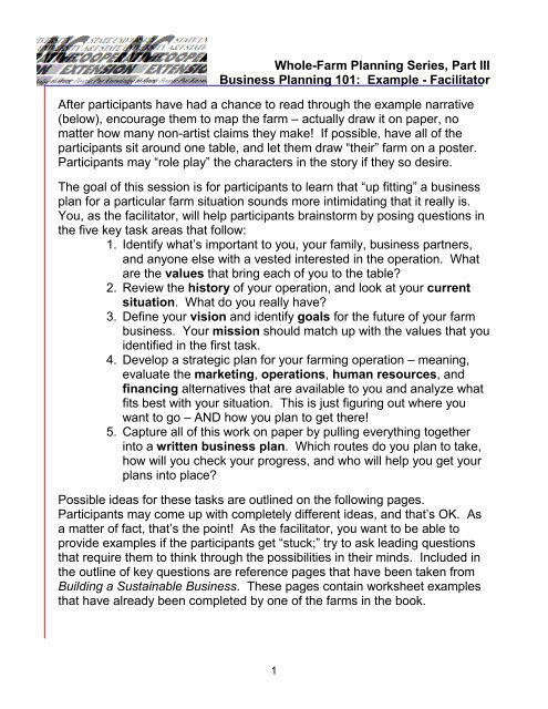 Whole-Farm Planning Series, Part III Business Planning 101: Example