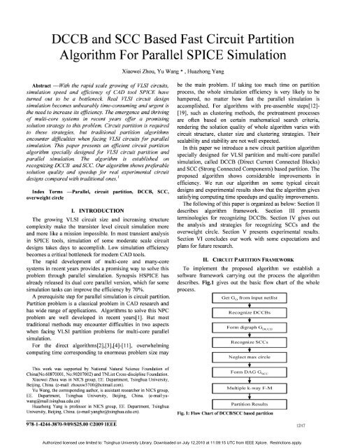 Dccb And Scc Based Fast Circuit Partition Algorithm For Nics
