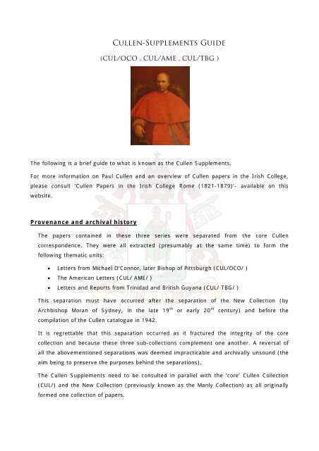 Cullen-Supplements Guide - Irish College in Rome