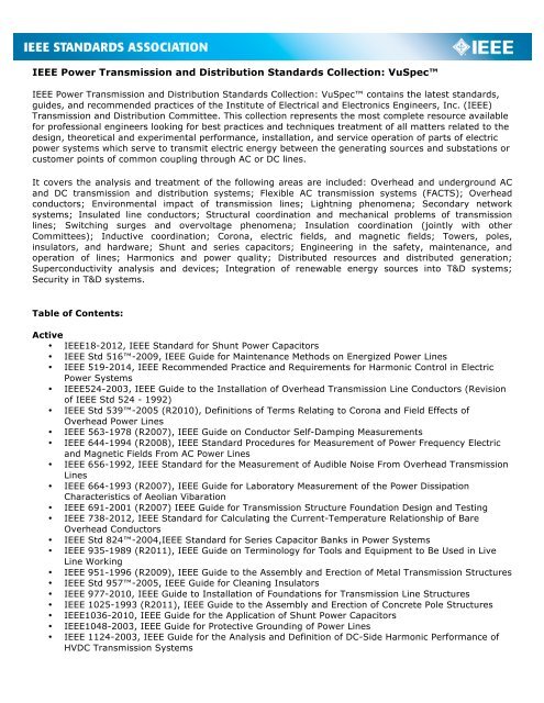 IEEE Power Transmission and Distribution Standards Collection ...