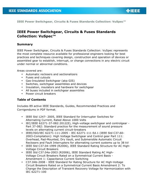 IEEE Power Switchgear, Circuits & Fuses Standards Collection ...