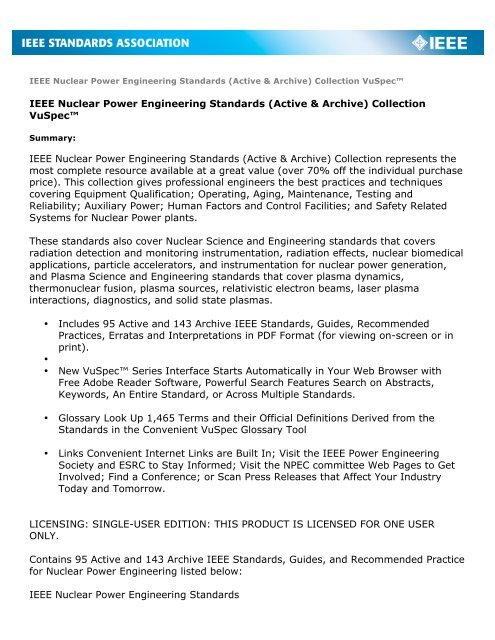 IEEE Nuclear Power Engineering Collection - The IEEE Standards ...