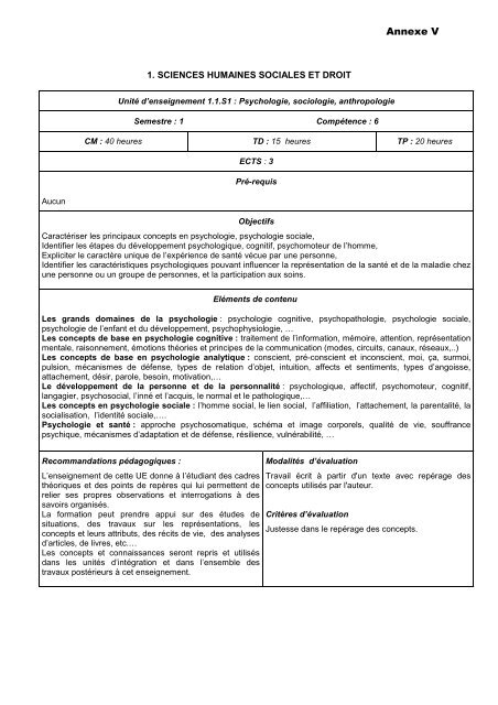 Annexe 5 - UnitÃ©s d'enseignement - accueil IFSI Granville