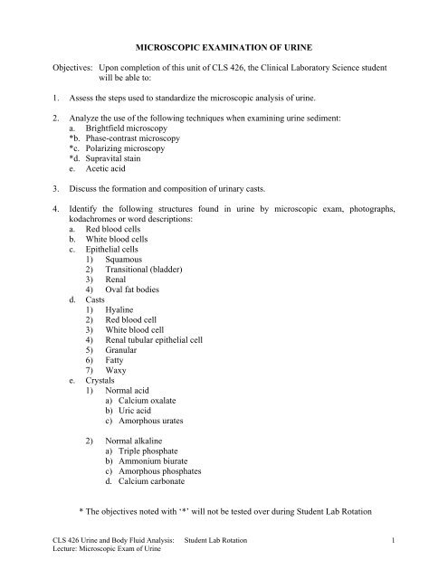 MICROSCOPIC EXAMINATION OF URINE - UNMC