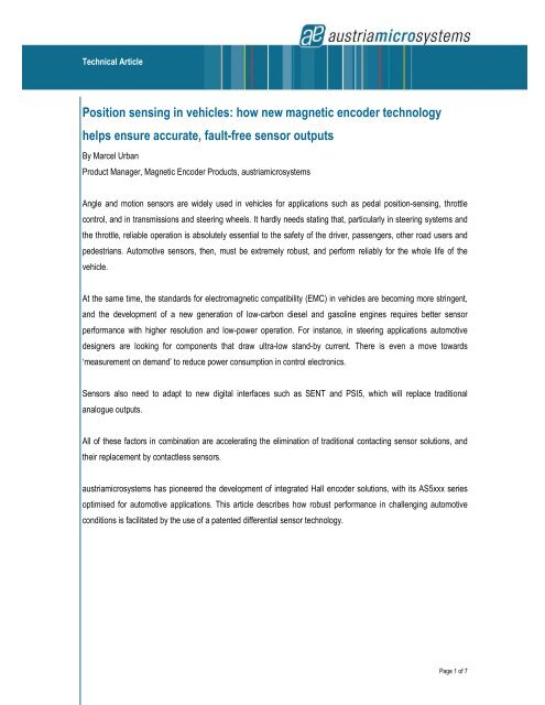 Position sensing in vehicles: how new magnetic encoder ... - ams