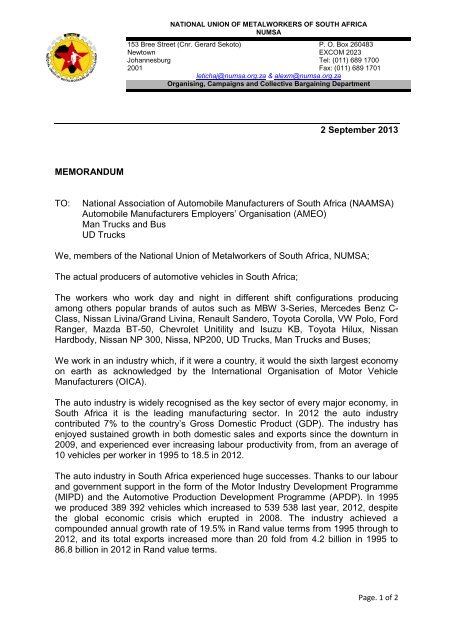 Download memorandum here - Numsa