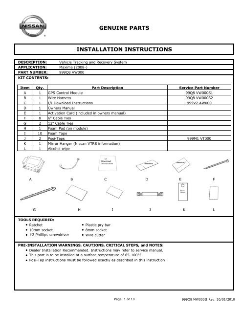 GENUINE PARTS INSTALLATION INSTRUCTIONS - Guidepoint