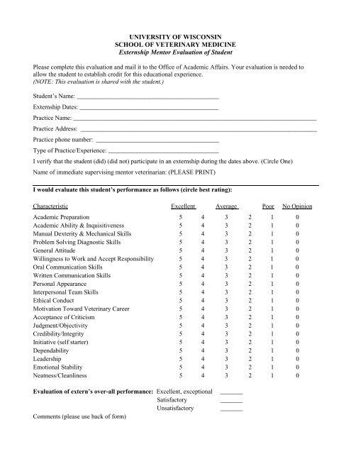 Blue Externship/Preceptorship Supervisor Evaluation Form