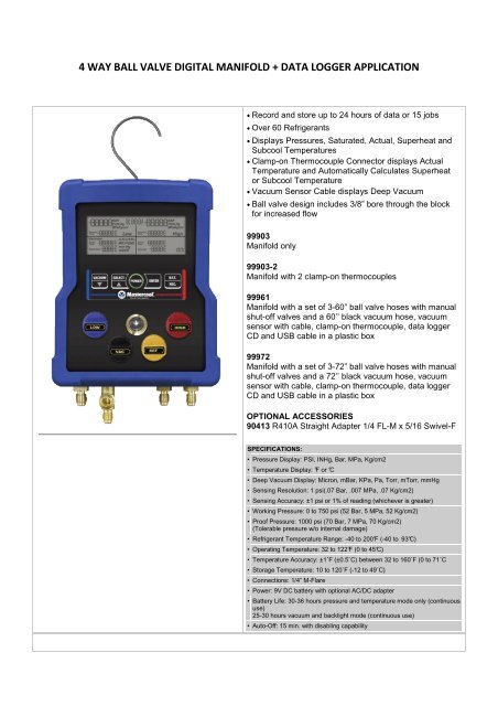 4 WAY BALL VALVE DIGITAL MANIFOLD + DATA LOGGER APPLICATION