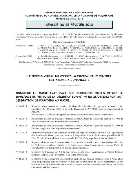 SEANCE DU CONSEIL MUNICIPAL DU 24 OCTOBRE 2013 EXPOSE DES MOTIFS COMMUN