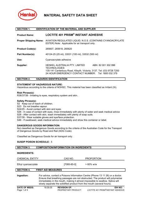 loctite 401 prism® instant adhesive