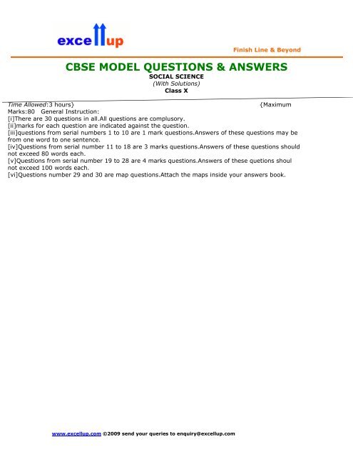 CBSE MODEL QUESTIONS & ANSWERS - Excellup