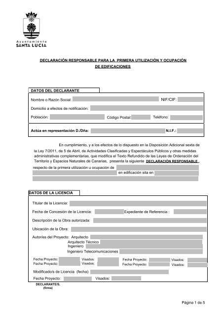 Declaración Responsable para la Primera Utilización y Ocupación ... Declaración Responsable para la Primera Utilización y Ocupación ...