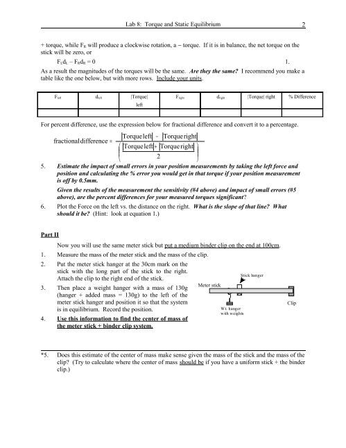 Lab 7: Torque and Static Equilibrium - Physics