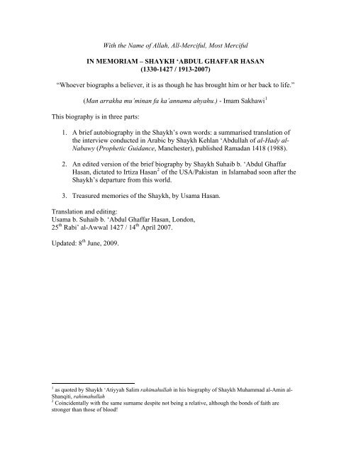 Biography of Shaykh Abdul Ghaffar Hasan - UNITY