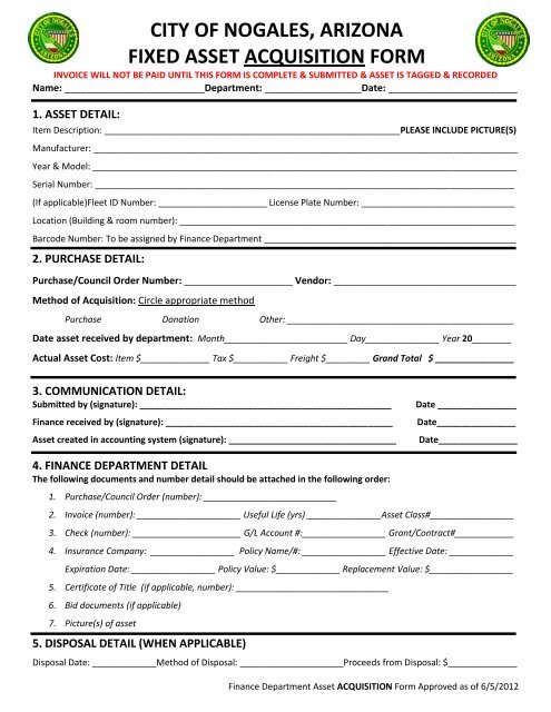 New Asset Acquisition Form - Team-Logic