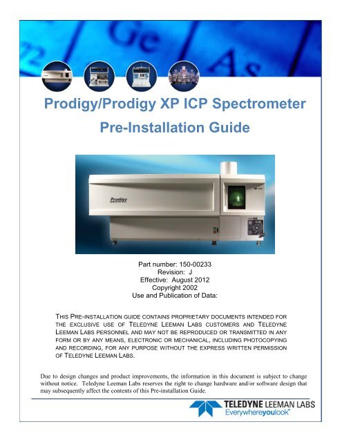 Prodigy Pre-Installation Guide - Teledyne Leeman Labs