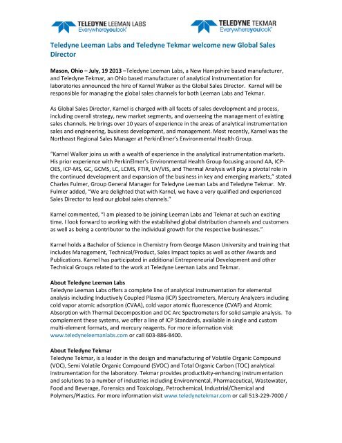 Teledyne Tekmar partners with Sun Analytical Instruments