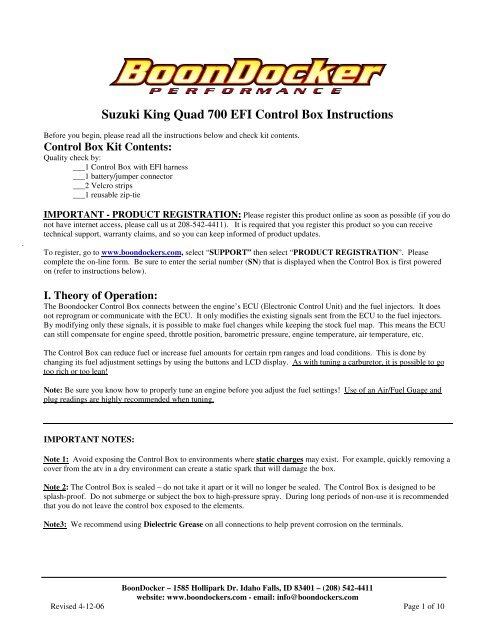 Suzuki King Quad 700 EFI Control Box Instructions